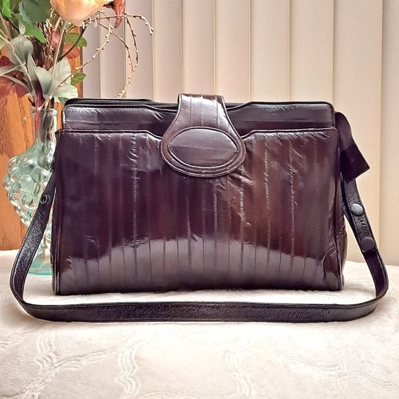 Bags | Vintage Eel Skin Handbag Shoulder Purse Satchel Womens 115x8 ...